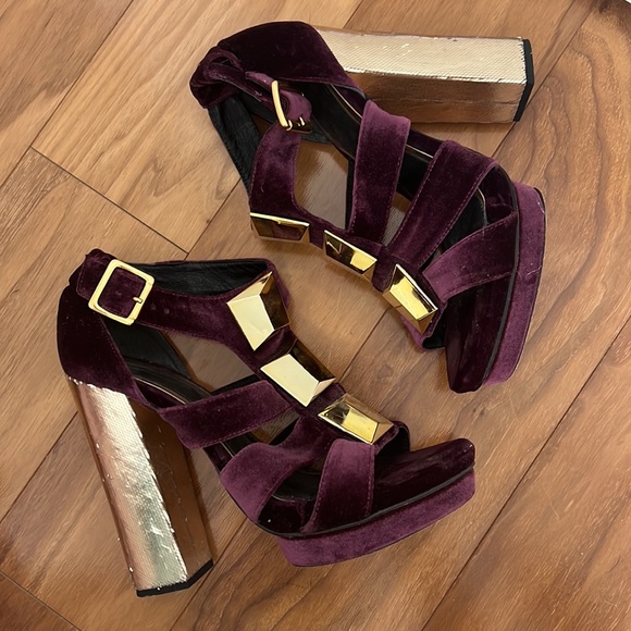 Topshop | Shoes | Topshop Premium Disco Purple Platform Velvet Gold ...